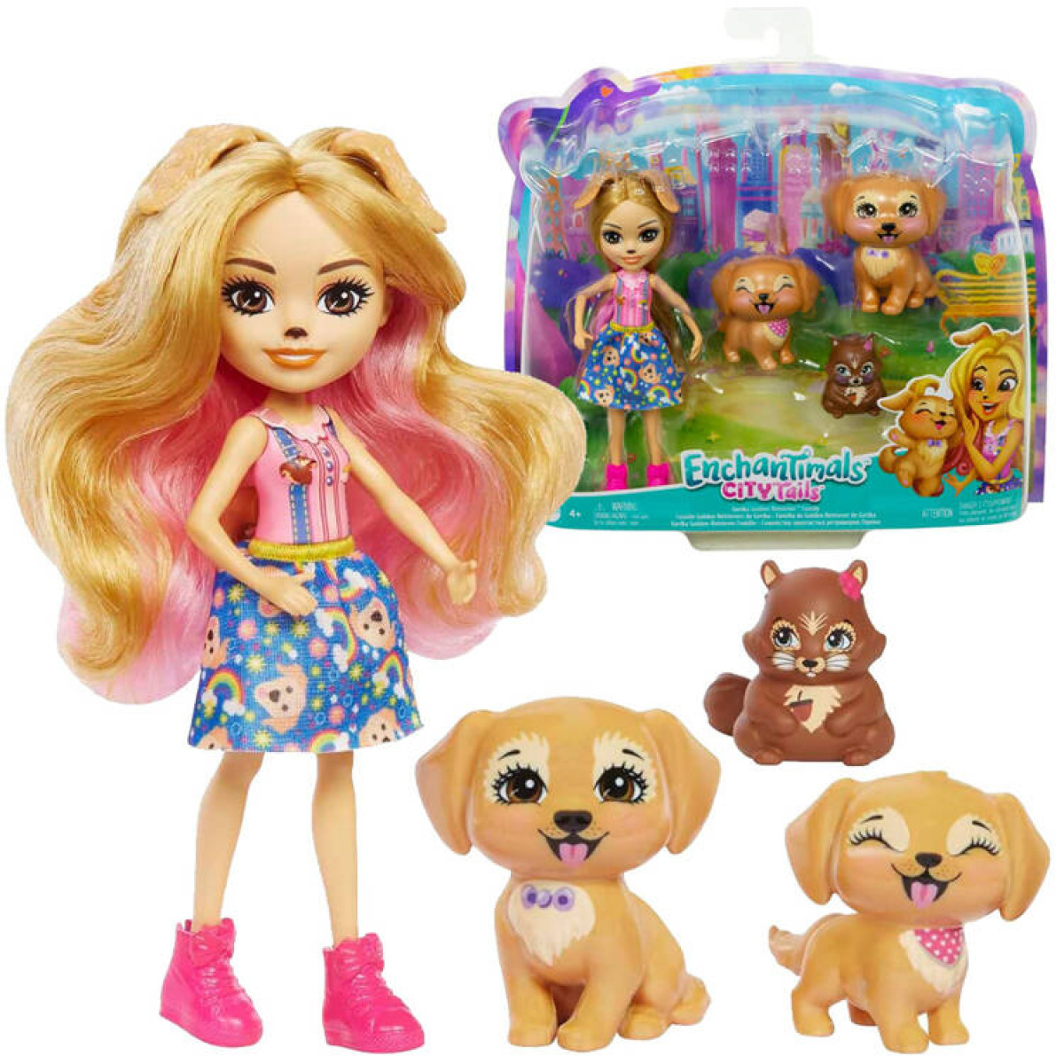 Enchantimals lėlė Golden Retriever su šuniukais ir voveryte