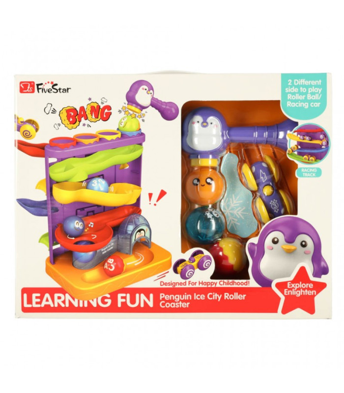 Interaktyvus 3-in-1 kamuoliukų takelis su plaktukais, pingvinas ...